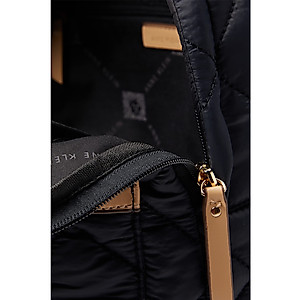 Anne Klein Quilted Nylon Backpack, Black/Warm Sand/Black-White Webbing