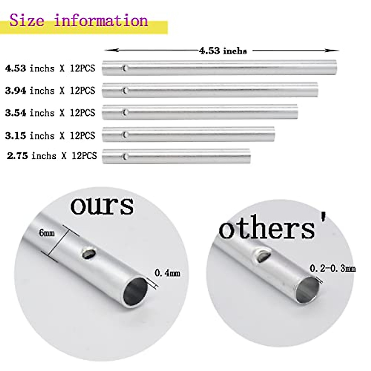 60 Pieces Wind Chime Tubes Parts Supplies String Metal for Crafts DIY Windchime Kits for Adults Kids Arts and Crafts