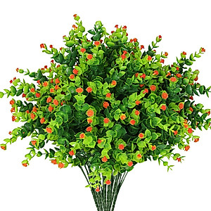 Edvision 9 Bundles Artificial Flowers, Outdoor UV Resistant Fake Flowers No Fade Artificial Plants for Indoor Outside Hanging Planter Window Box Garden Porch Patio Yard Home Wedding Decor (Orange)
