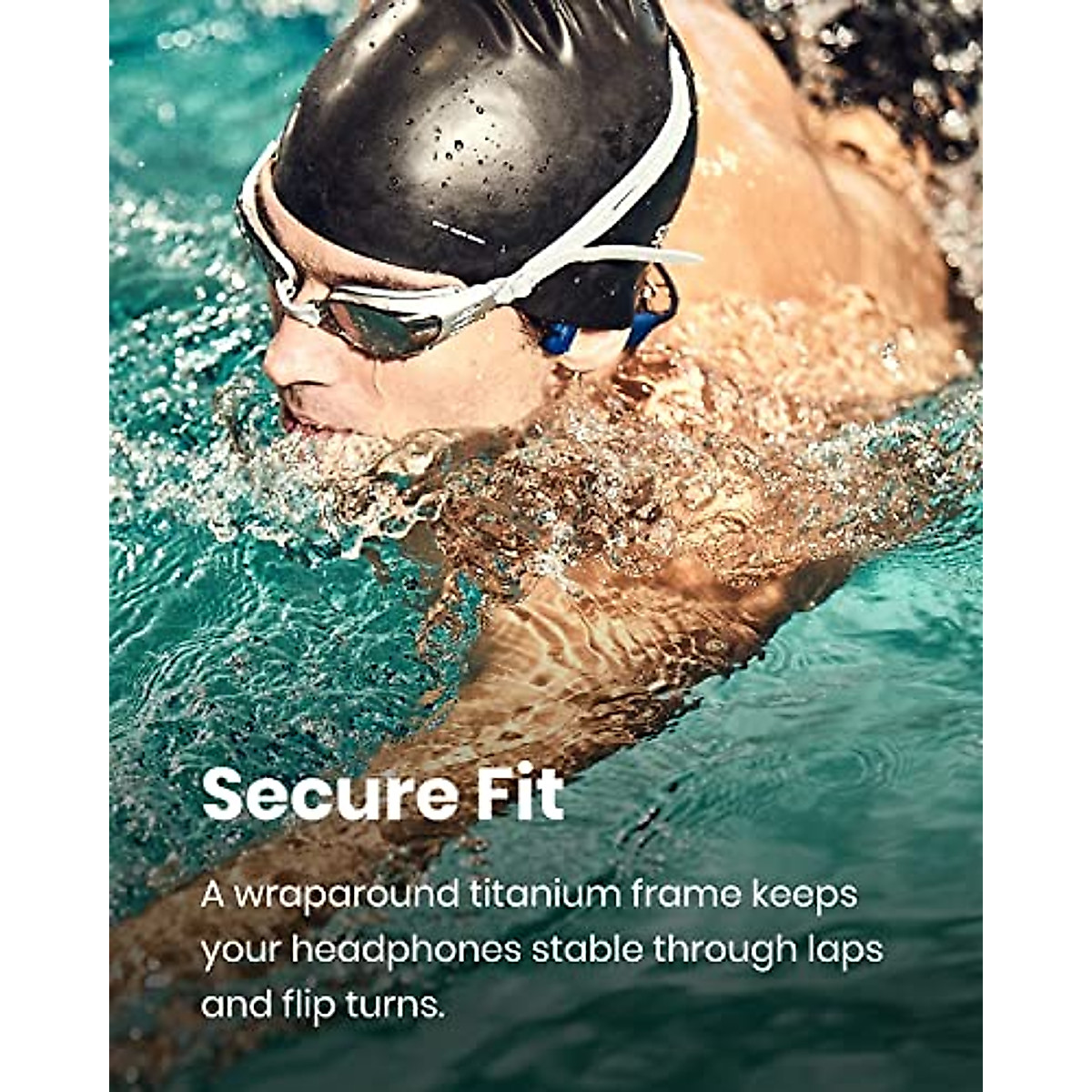 Shokz OpenSwim - Bone Conduction MP3 Waterproof Headphones for Swimming - Open-Ear Wireless Headphones, with Nose Clip and Earplug (Blue)