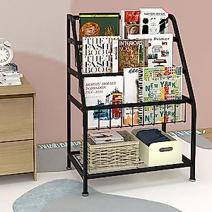 Azheruol Kids Bookshelf Freestanding for Children Room 25 Inches Black Metal Bookcase Large Capacity Books Toys Organizer Stable 5 Tiers Kids Book Rack for Playroom Bookstore Library.