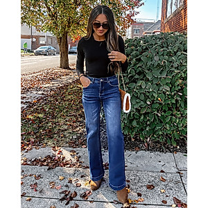 GRAPENT Plus Size Jeans, High Waisted Flare Ripped Stretch Jeans 70s Outfits, Size 12 Wide Leg Pants for Women Color Dark Blue Size 14