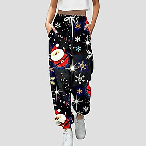 Womens Cargo Sweatpants,Womens Sweatpants with Pockets Christmas Print High Waisted Workout Active Joggers Drawstring Lounge Running Sweatpants Red Wine Glass Graphic Print Black XL