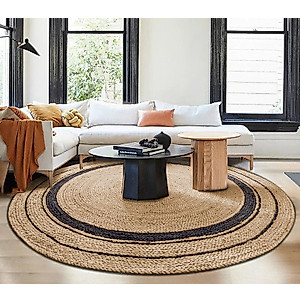Generic Natural Round Jute Area Rug 1'x1'/ 3'x3'/ 4'x4' / 5'x5'/ 6'x6' / FT for Bedroom- Handwoven Farmhouse Round Rug for Dining Table- Braided Circle Rug for Living Room (Black, 3' x 3' Feet)