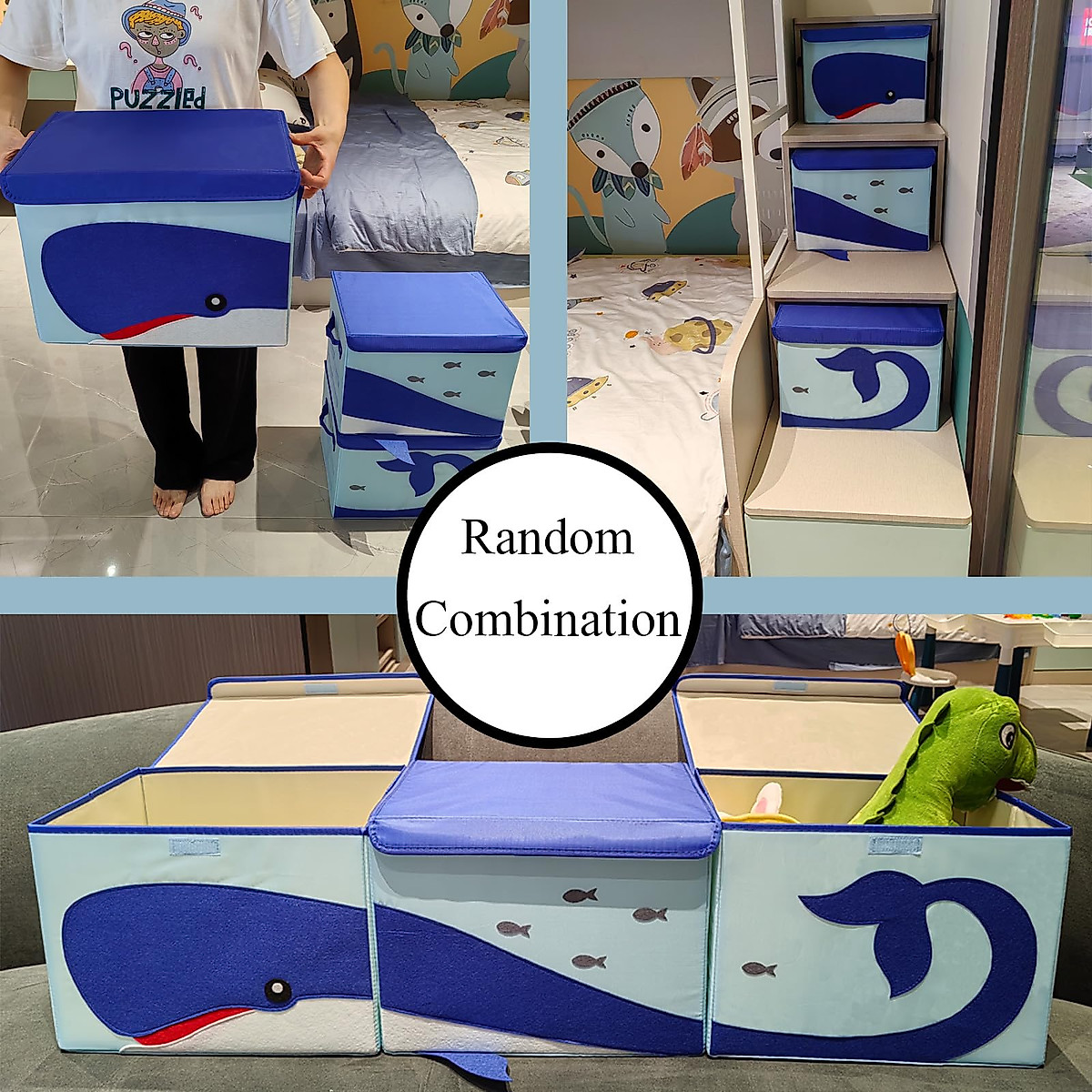 MYFLOCY Toy Box for Kids Extra Large, Collapsible Toddler Toy Organizer Storage, Waterproof Child Toy Chest for Boys Girl with Lids, Sturdy Toy Kid Storage Bin for Nursery(Navy Blue Whale)