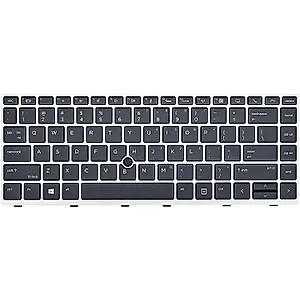 Replacement Backlight Keyboard for HP EliteBook 840 G5 840 G6 & EliteBook 745 G5 745 G6, EliteBook 840 G5 Keyboard with Pointer Silver Frame US Layout L11307-001 L14378-001