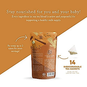 Oat Mama Lactation Tea: Chai Spice, Breastfeeding Support for New Moms, Organic Herbs to Help Increase Milk Supply, Women-Owned, 14 Tea Bags