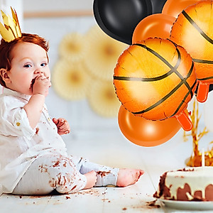Charniol 25 Pcs Basketball Balloon 10" Aluminum Foil Sport Balloon Latex Black Orange Balloons Basketball Theme Balloon for Party Baby Shower
