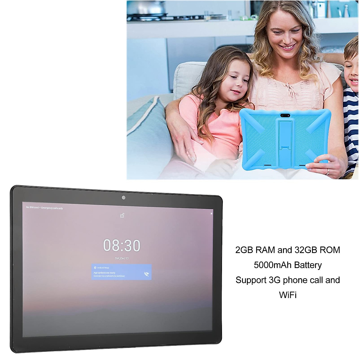Kids Tablet, 10.1 Inch Android 10 Tablet PC, 2GB RAM 32GB ROM, IPS Touchscreen, Quad Core CPU, Dual Camera, Bluetooth, WiFi, Parental Control, Toddler Tablet with Shockproof Case (Blue)