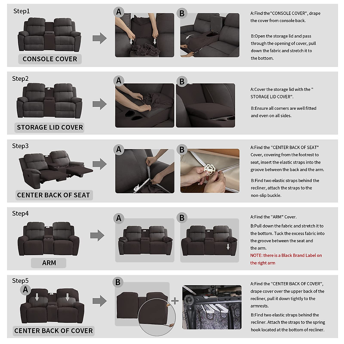 Easy-Going Stretch Recliner Loveseat Cover with Center Console Sofa Slipcover Soft Fitted Fleece 2 Seats Couch with Holder and Storage Washable Furniture Protector Chocolate