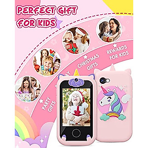 Joozfee Kids Smart Phone for Girls Unicorns Gifts for Girls Toys 8-10 Years Old Phone Touchscreen Learning Toy Christmas Birthday Gifts for 3 4 5 6 7 8 9 Year Old Girls with 8G SD Card (Unicorns)
