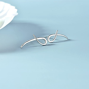 Minimalist Stud Earrings for Women - Sterling Silver Ear Climber Earrings Lightweight Simple Post Earrings Cartilage Curved Bar Earrings Fashion Earrings for Sensitive Ears Gifts for Valentine's Day