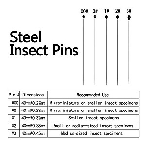 500 Pieces Stainless Steel Insect Pins Specimen Pins Entomology Pins Butterfly Collection Needles for School Lab Entomology Butterfly Collectors, 5 Sizes