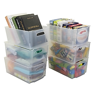 Pekky Pantry Freezer Organizer Bins Stackable Storage Box, 6 Packs, Frosted Transparent