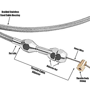 Miytsya 1 Pack 36In Braided Throttle Cable, Stainless Steel Throttle Cable Kit, Compatible with 97-07 Chevrolet/Chevy LS1 Engine 4.8L 5.3L 5.7L 6.0L Throttle Cable Repair (Silver)