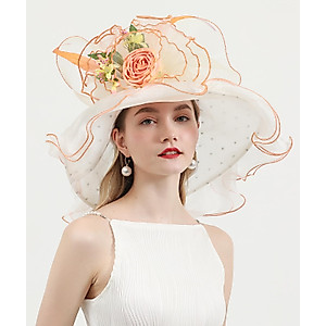 ORIDOOR Women Organza Fascinator Kentucky Hat Derby Floral Tea Party Wedding Hat B866 Beige …