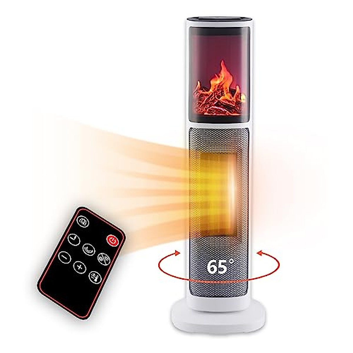 Trendgear Tower Heater for Indoor Use, 750/1500W Ceramic Space Heater with Thermostat&Oscillating, Digital Space Heater with Realistic 3D Flame, Timer and Remote Control