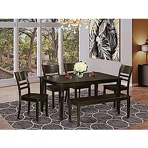East West Furniture Capri 6 Piece Kitchen Table & Chairs Set Contains a Rectangle Table and 4 Dining Room Chairs with a Bench, 36x60 Inch, Cappuccino