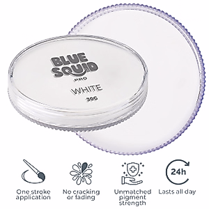 Blue Squid PRO Face Paint - Professional Water Based Single Cake Facepaint & Body Paints - SFX Makeup, Kids Adults Face Painting for Costume, Halloween, Cosplay - Classic White 30g / 1oz