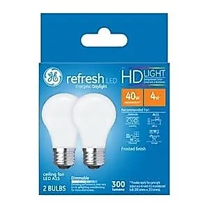 GE Refresh LED Light Bulbs, 40 Watt, Daylight, A15 Ceiling Fan Bulbs (2 Pack)