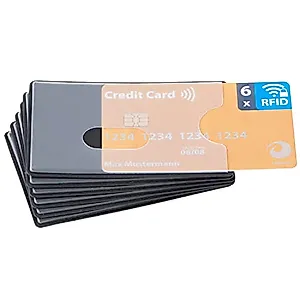 valonic Set of 6 RFID Blocking Sleeves - Transparent Front, Credit Card Protector Sleeve for Wallet - Protection Block for Debit Card, Passport and Metro Card