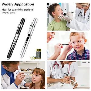 Opoway Nurse Penlight with Pupil Gauge Medical Pen Light for Nurses Doctors with Batteries Included 2ct. Black and Silver