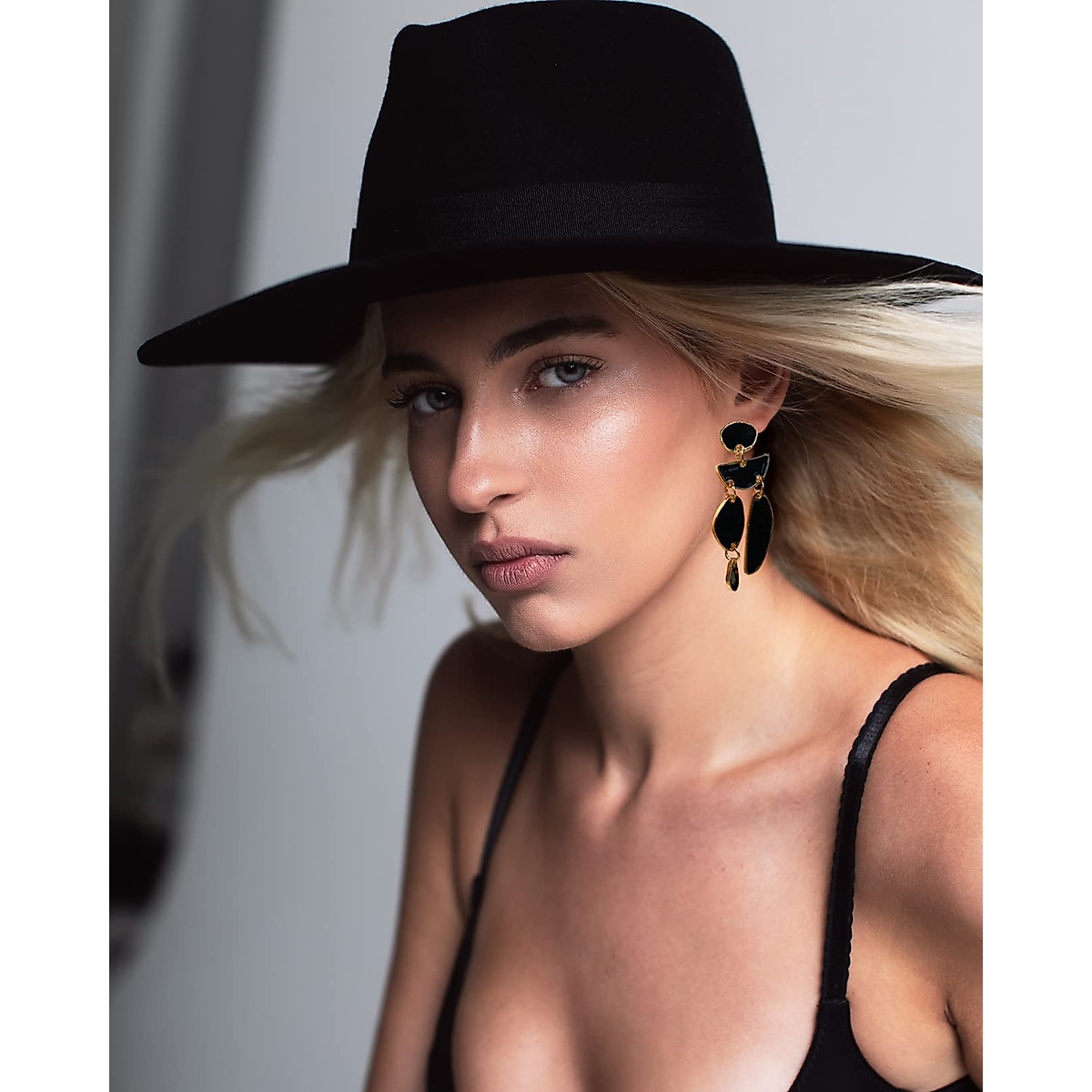 Irregular Geometric Drop Dangle Earrings for Women,Big Statement Colorful Dangly Earrings,Fashion Boho Unique Jewelry(black)