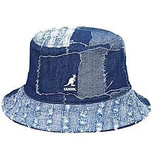 Kangol Denim Mash-Up Bucket Hat for Women and Men, X-Large, Med Blue