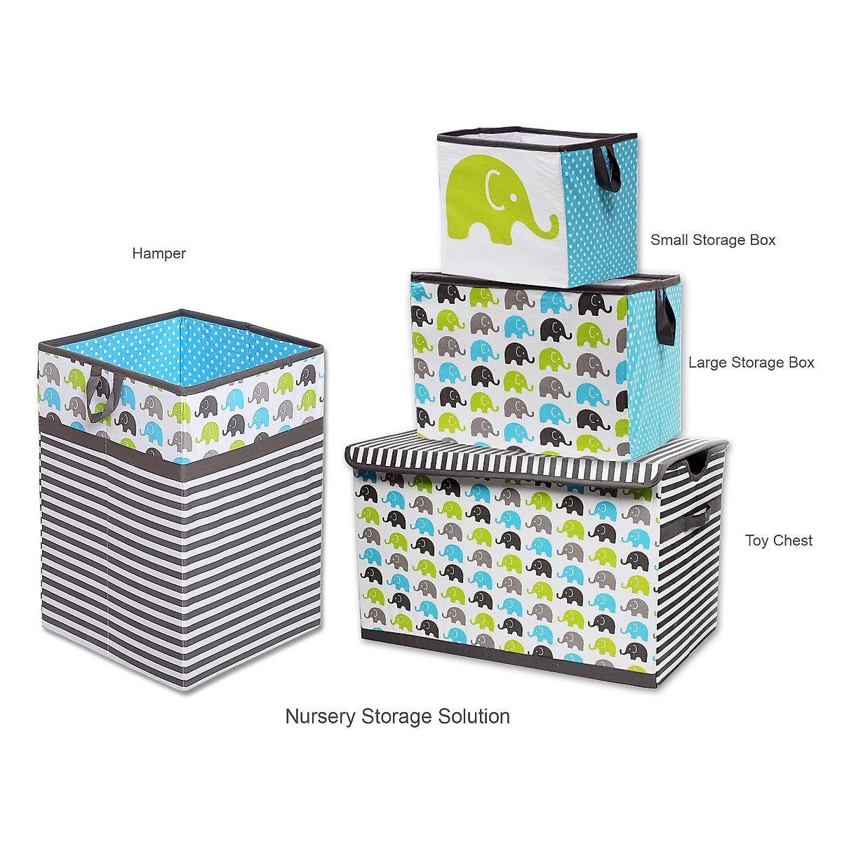 Bacati - Toy Chest Playful Elephants Aqua/Lime/Grey