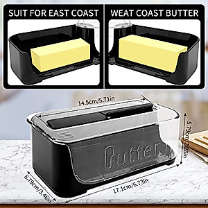 Butter Dish with Lid and Knife, Butter Container for Countertop, Butter Keeper for East West Coast Butter, Butter Keeper for Fridge（Black）