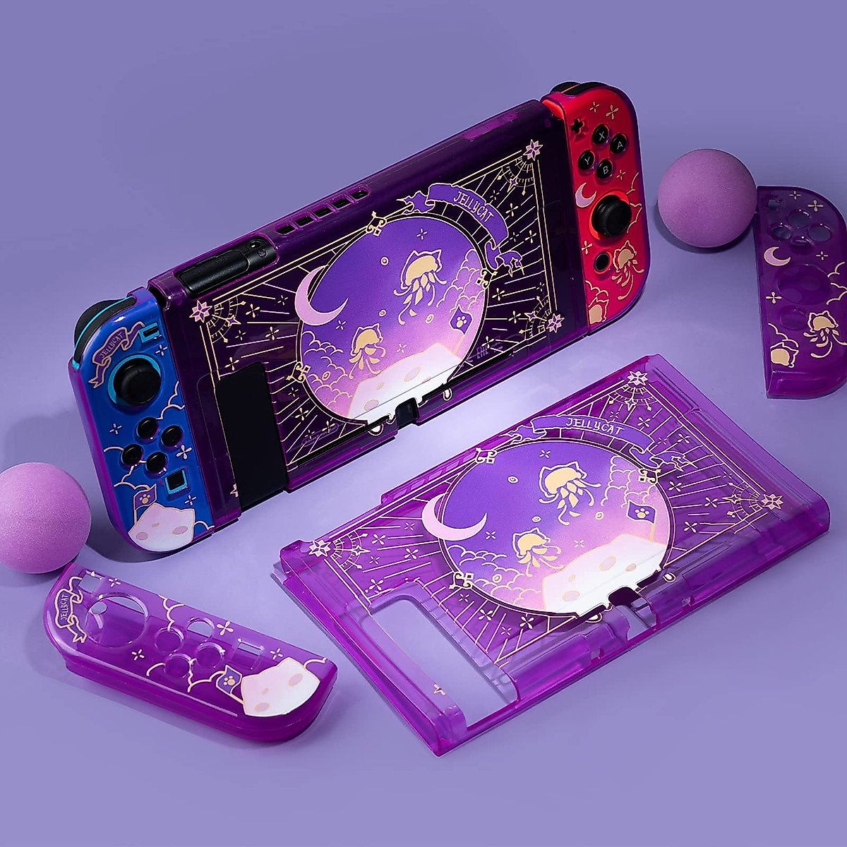 GeekShare Soft TPU Protective Case Slim Cover Case Compatible with Nintendo Switch and Joy-Con - Shock-Absorption and Anti-Scratch -Jellyfish Cat