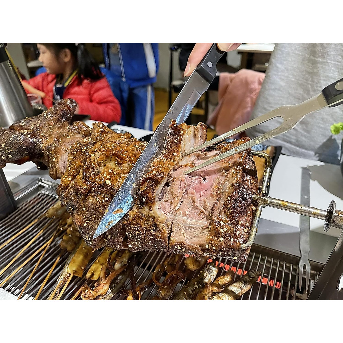 Spiked Carving Tray Stainless Steel Spiked Roast Chicken Carving Dish Tray, Turkey Meat Serving, Stainless Steel Carving Knife Fork Set for Meat Turkey