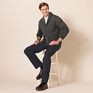 Amazon Essentials Men's Classic-Fit Expandable-Waist Flat-Front Dress Pant, Black, 40W x 30L