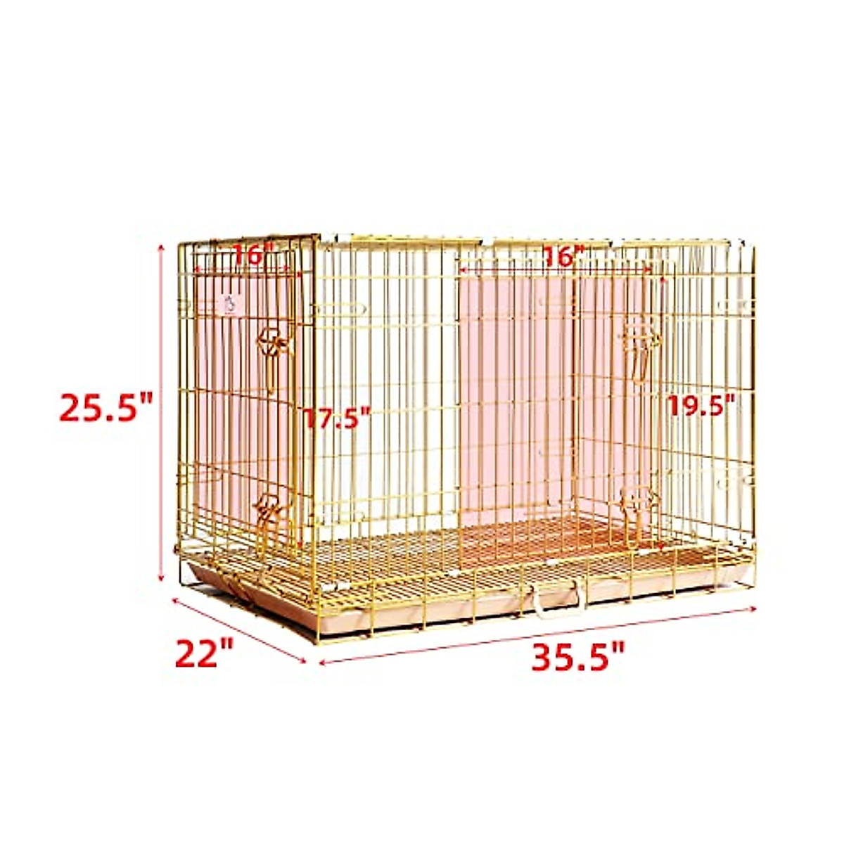 HOMEY PET Gold Dog Crate 36 Inch, Portable Folding Metal Wire Dog Kennel Pet Dog Cage with Removable Floor Grid, Pull Out Leak-Proof Pan, Double Doors, Handle for Medium Dogs, Indoor Outdoor Travel