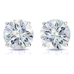 Diamond Wish 1 1/2 Carat Moissanite Round Stud Earrings in 14k White Gold (J-K, 6 mm, cttw) 4-Prong Basket Screw Back