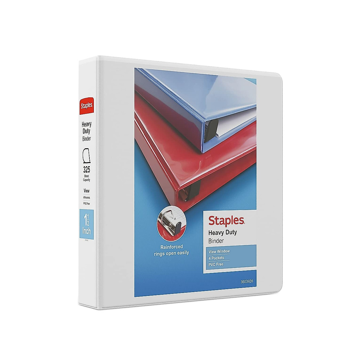Staples 82684 Heavy Duty 1 1/2-Inch 3-Ring View Binder White (24677)