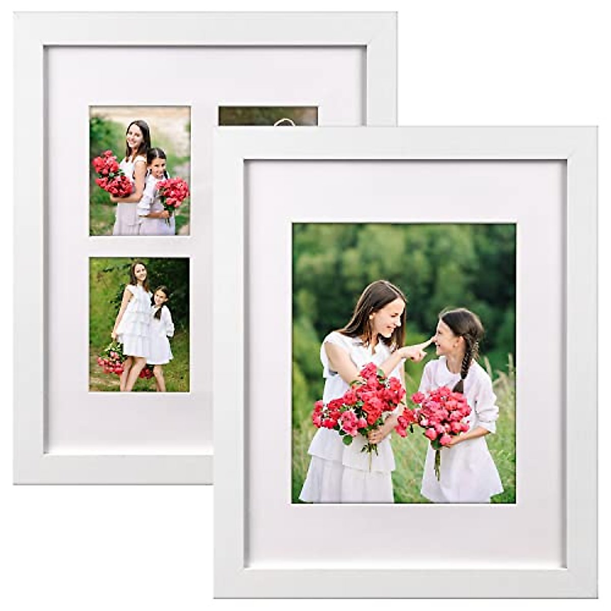 Hap Tim 11x14 Picture Frame Set of 2,Each White Wood Pattern Frame with 2 Mats,Display 8x10 or Four 4x6 Photos with Mat,11x14 Picture Without Mat for Wall Display(CWH-11x14-CB)