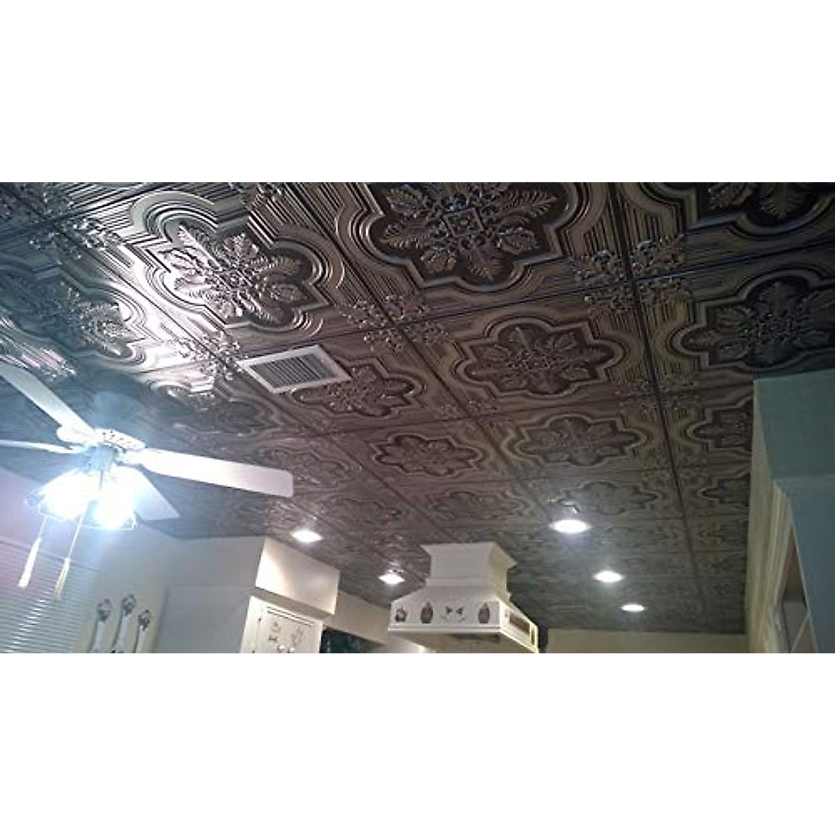 From Plain To Beautiful In Hours 206 Large Snowflake PVC 2' x 2' Lay-in or Glue-up Ceiling Tile, Pack of 25, Antique Silver, 25 Piece