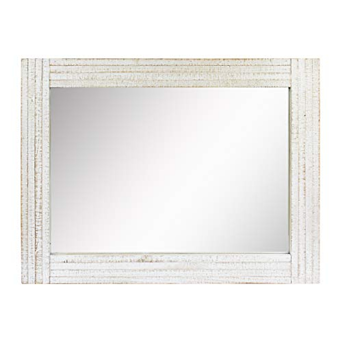 Stonebriar Rustic Rectangular Worn White Wood Frame Hanging Wall Mirror for Vertical or Horizontal Display, 24" x 18"