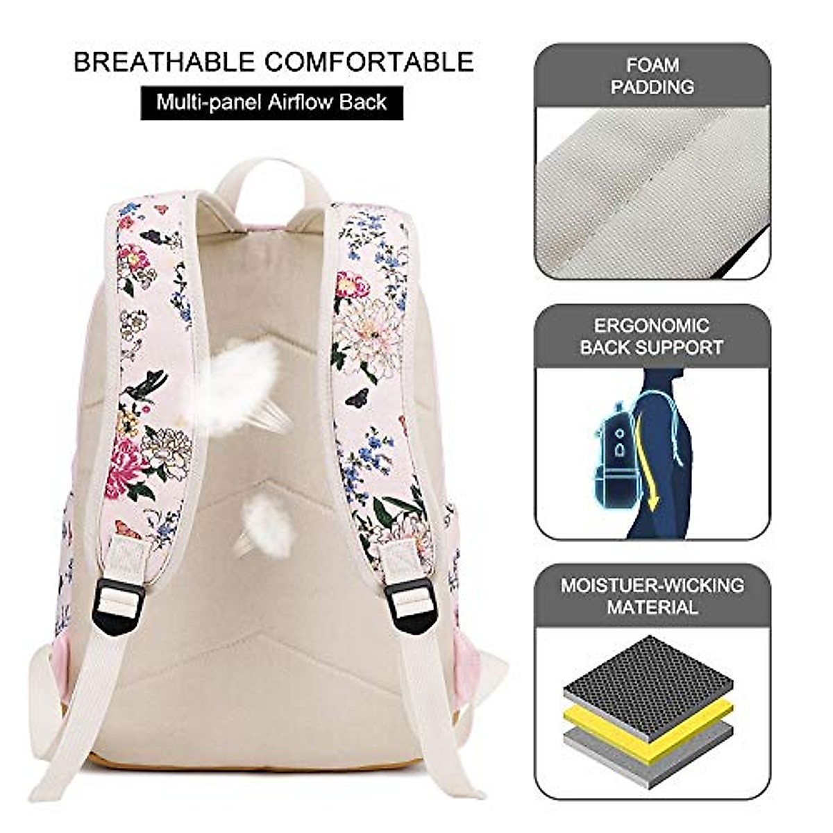 Goodking Teen Girls School Backpack Kids Bookbag Set with Lunch Box and Pencil Case College Bookbag Laptop Backpack Travel Daypack, Pink