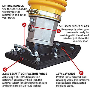 Tomahawk 4 HP Honda Vibratory Rammer Jumping Jack Tamper with Honda GX120R Engine Compaction Force 3,550 lbs. per Square ft (TR68H Rammer)