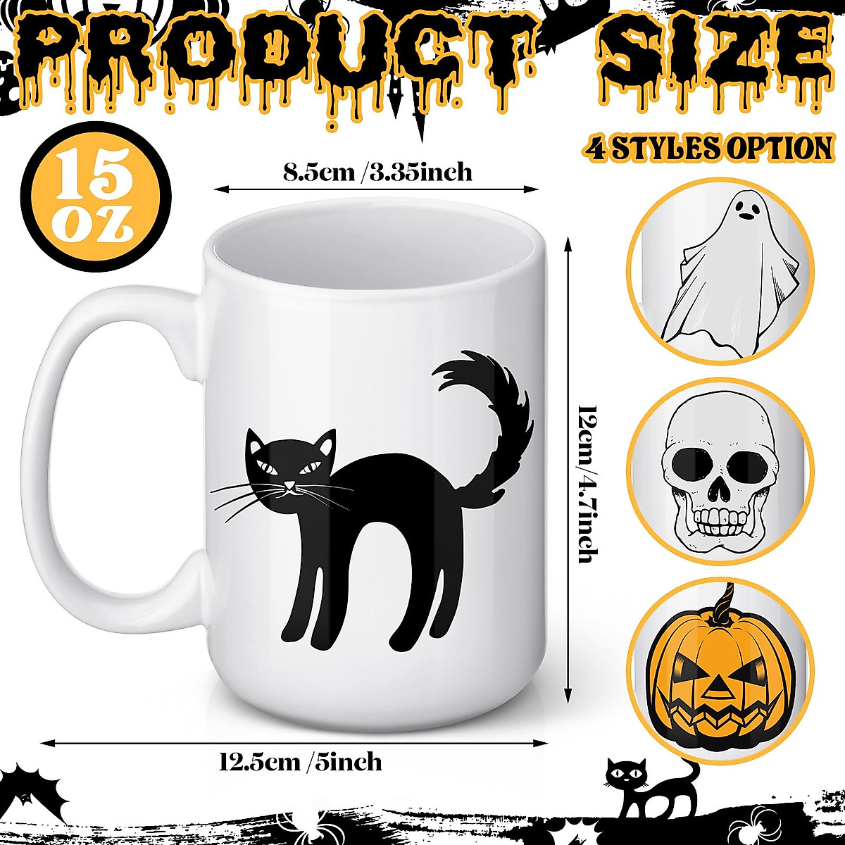 Lallisa 4 Pieces Halloween Mug Set Halloween Coffee Mug 15oz Halloween Mugs Pumpkin Mug Ghost Mug Fall Coffee Mugs Gift for Kids Women Men Thank You Gifts Fall Decoration for Kitchen Office Home