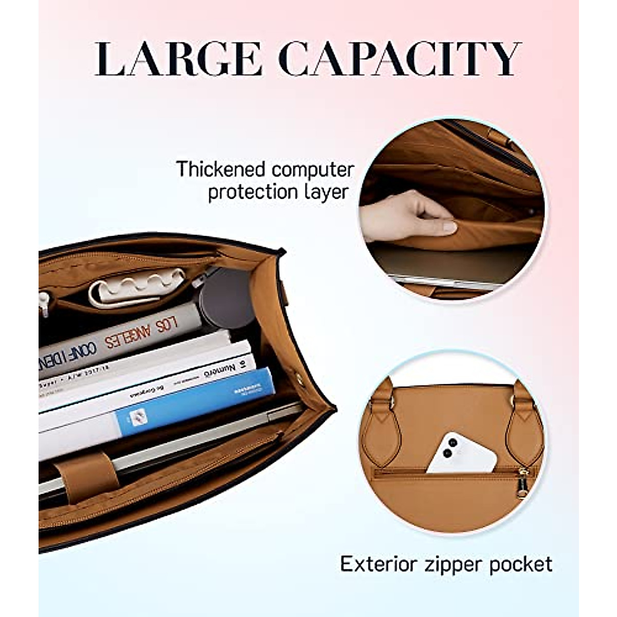 Missnine Laptop Bag 15.6 inch Work Bags for Women Professional Laptop Tote PU Leather Computer Briefcase for Office Business
