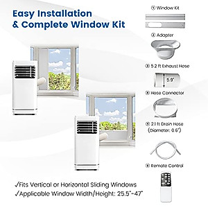 PETSITE 10000 BTU Portable Air Conditioners, Room Air Conditioner with Remote Control, 3-in-1 Stand up AC Unit With 24H Timer & Window Kit for Home Office Dorms, Cools up to 350 Sq. Ft