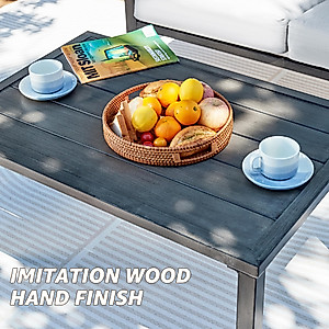 NATURAL EXPRESSIONS Patio Furniture 4 Piece Set,Outdoor Conversation Set Metal Patio Sectional Sofa with High Back Hand-Woven Rope Chairs by Hand Brushed Wood Grain Finish, 6" Cushion for Yard,Garden