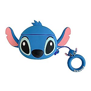 Ultra Thick Soft Silicone Case Cover for Apple AirPods 1 2 1st 2nd Generation with Strap Blue Stitch Anime 3D Cartoon Adorable Lovely Classic Cute Funny Women Teens Girls