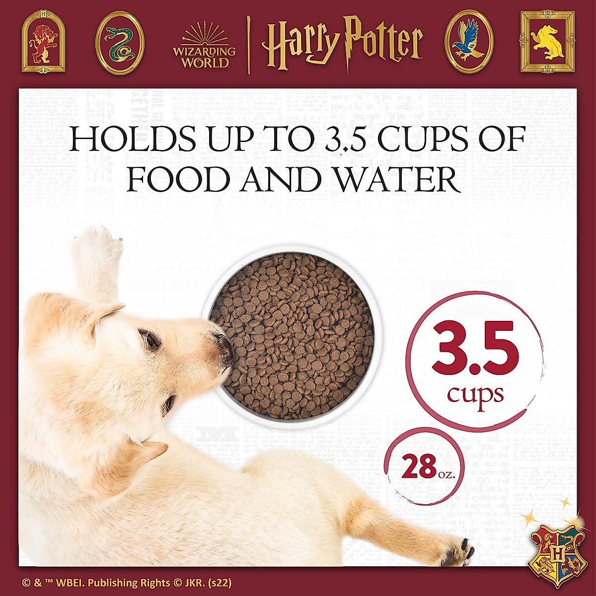 Harry Potter Hufflepuff Bowl for Pets | Harry Potter Dog or Cat Feeding Bowl | 3.5 Cups or 28oz Capacity Ceramic Dishwasher Safe Pet Dish, Yellow Hufflepuff Pet Dish