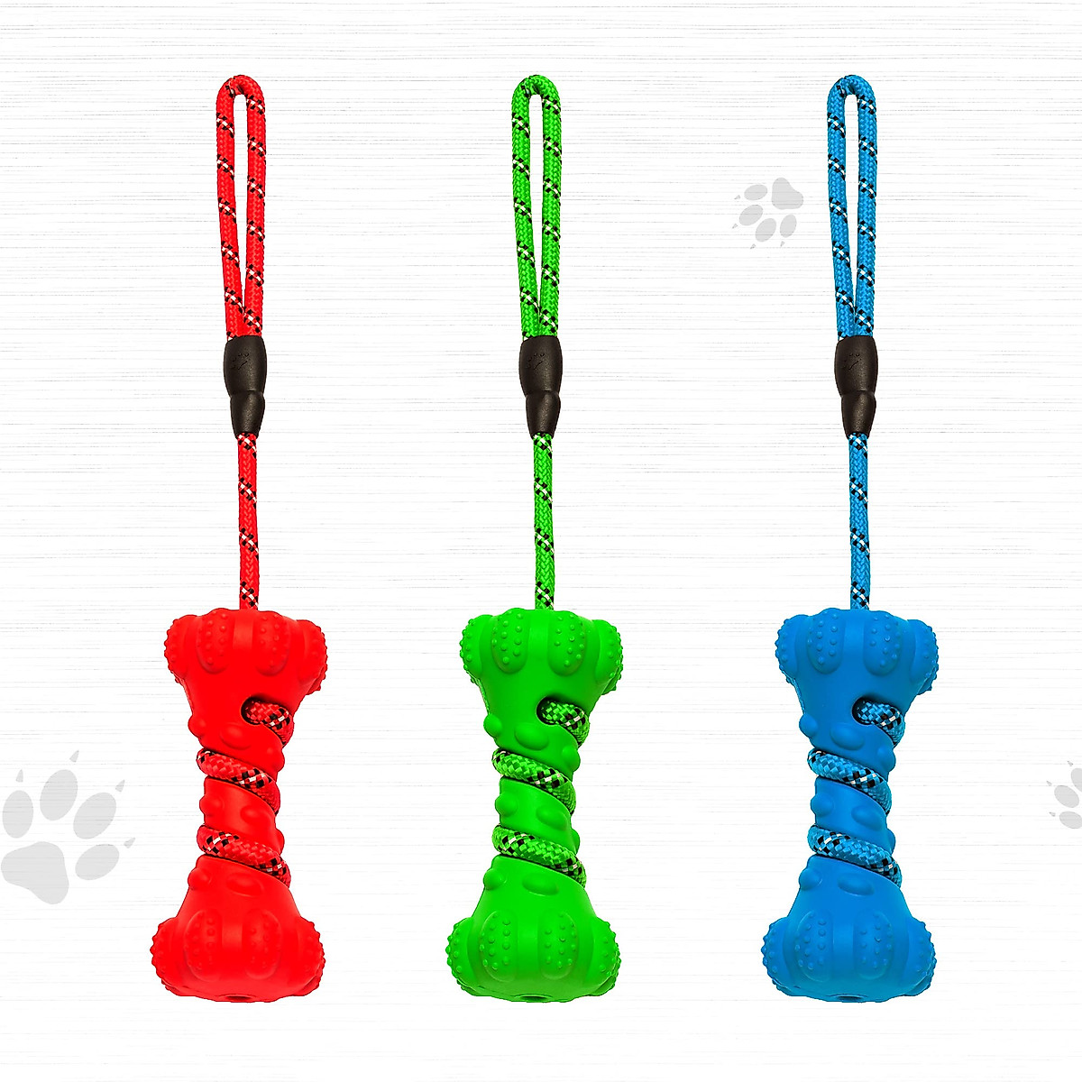 PetPurpose Interactive Dog Toys for Aggressive Chewers, Puppies, and Active Dogs with Rubber Teeth Cleaning Textured Chew Surface and Throw or Tug Rope, Heavy Duty (Red)