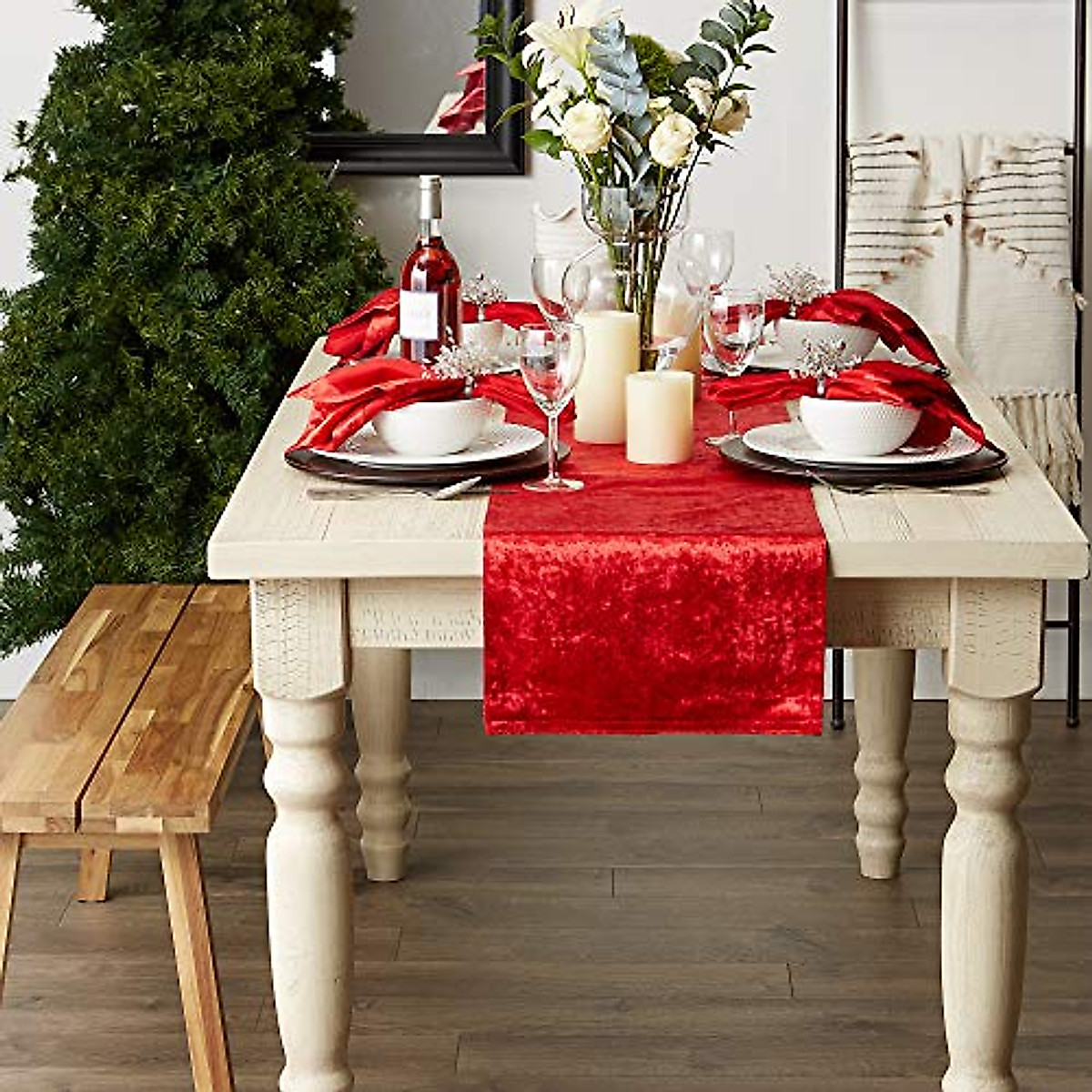 DII Velvet Collection Tabletop, Table Runner, 14x72, Red