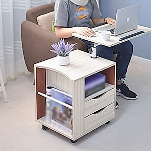 HIGOH Bedside Table Rotatable Notebook Desk Bedside Table Removable Bedroom Side Cabinet Multi-Functional Storage Cabinet